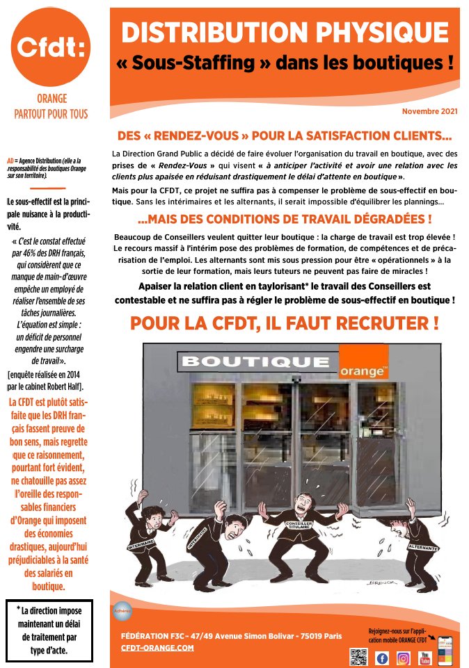 [ORANGE] DISTRIBUTION PHYSIQUE " Sous-Staffing" dans les boutiques ...